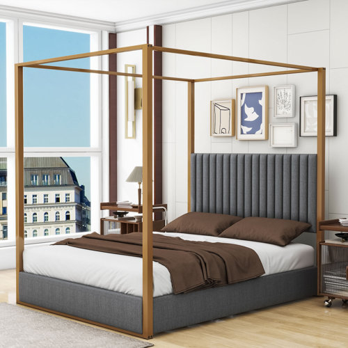 Mercer41 Wycliffe Queen Upholstered Canopy Platform Bed With Headboard